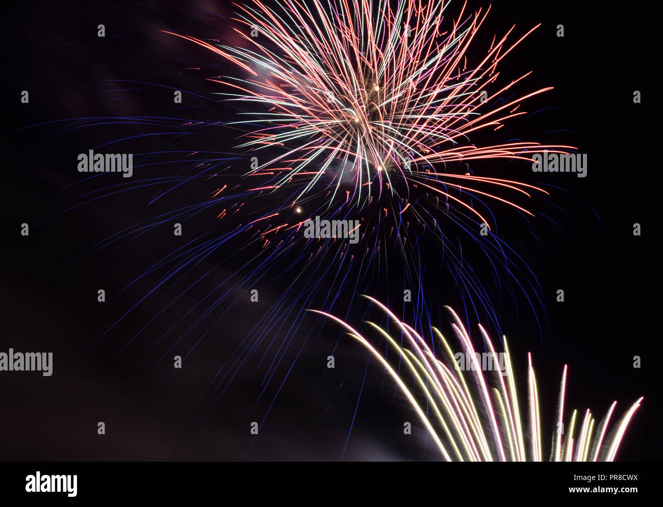 firework effects, multicolour festive fireworks in night sky Stock ...