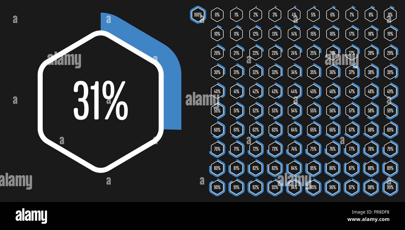 Set of hexagon percentage diagrams from 0 to 100 ready-to-use for web ...