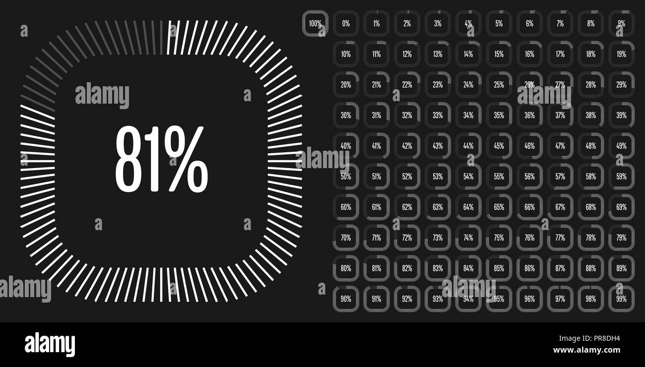 Set of rectangle percentage diagrams from 0 to 100 ready-to-use for web ...