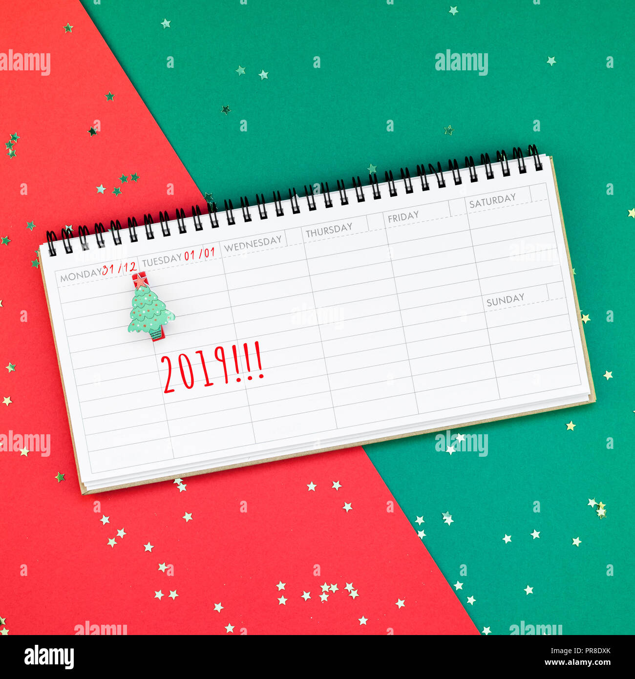 Creative New Year or Christmas timetable event planner mockup flat lay ...