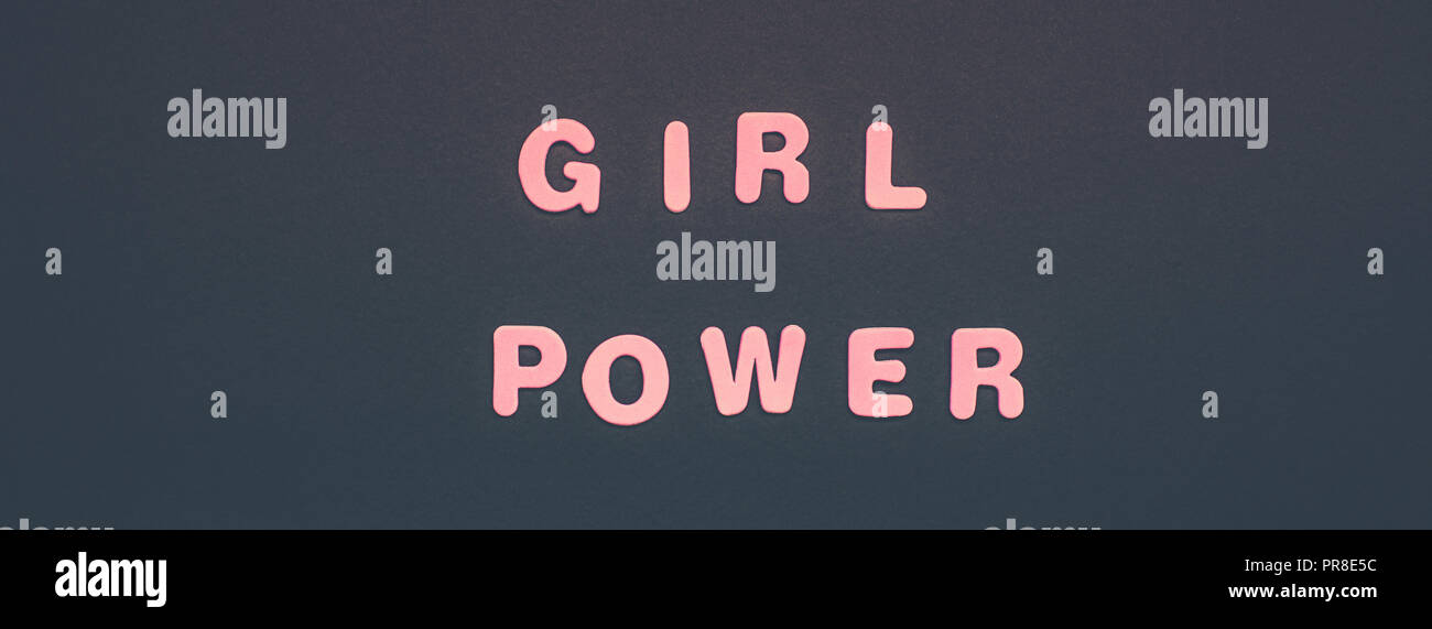 Creative pink text made from plastic letters GIRL POWER writing on ...
