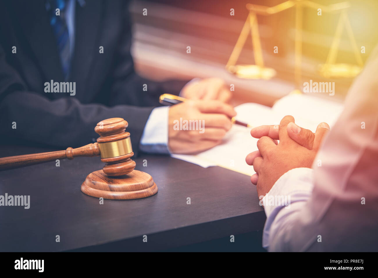 lawyer talking and decision, legal counsel presents to the client a ...