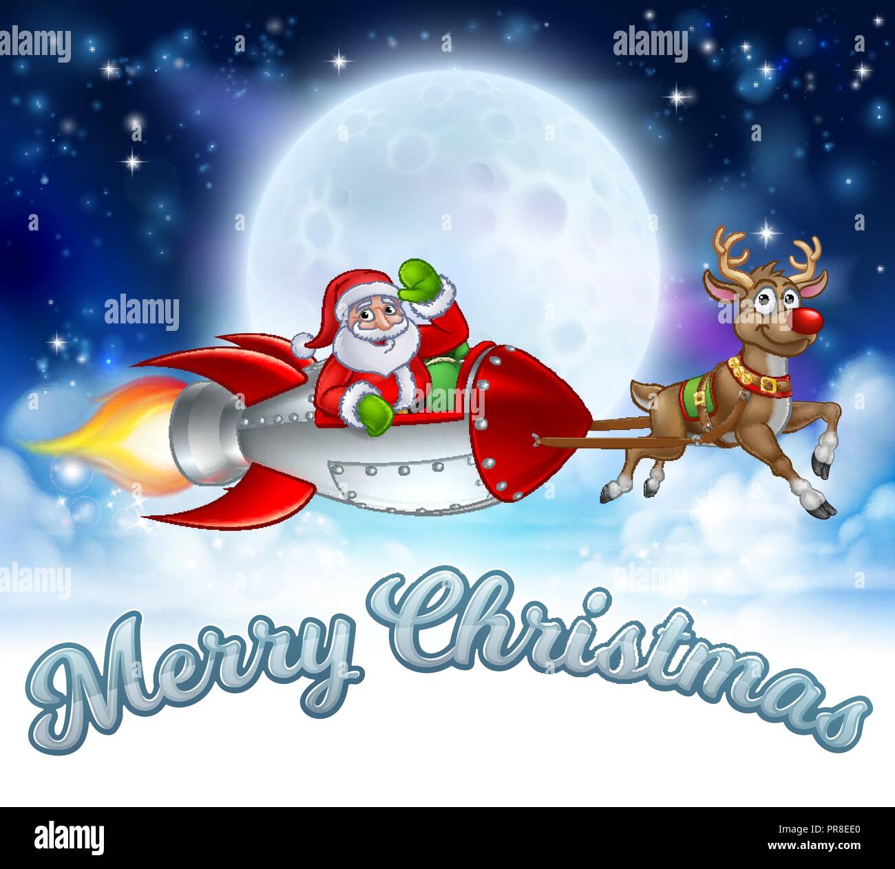 Santa Claus Rocket Sleigh Merry Christmas Graphic Stock Vector Image ...
