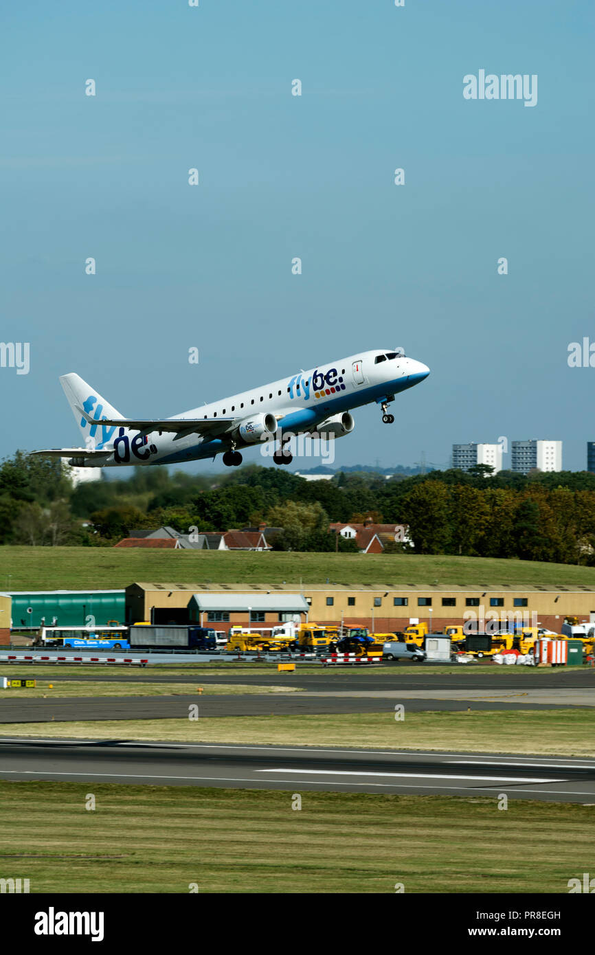 Flybe Embraer ERJ-175 taking off at Birmingham Airport, UK (G-FBJJ ...
