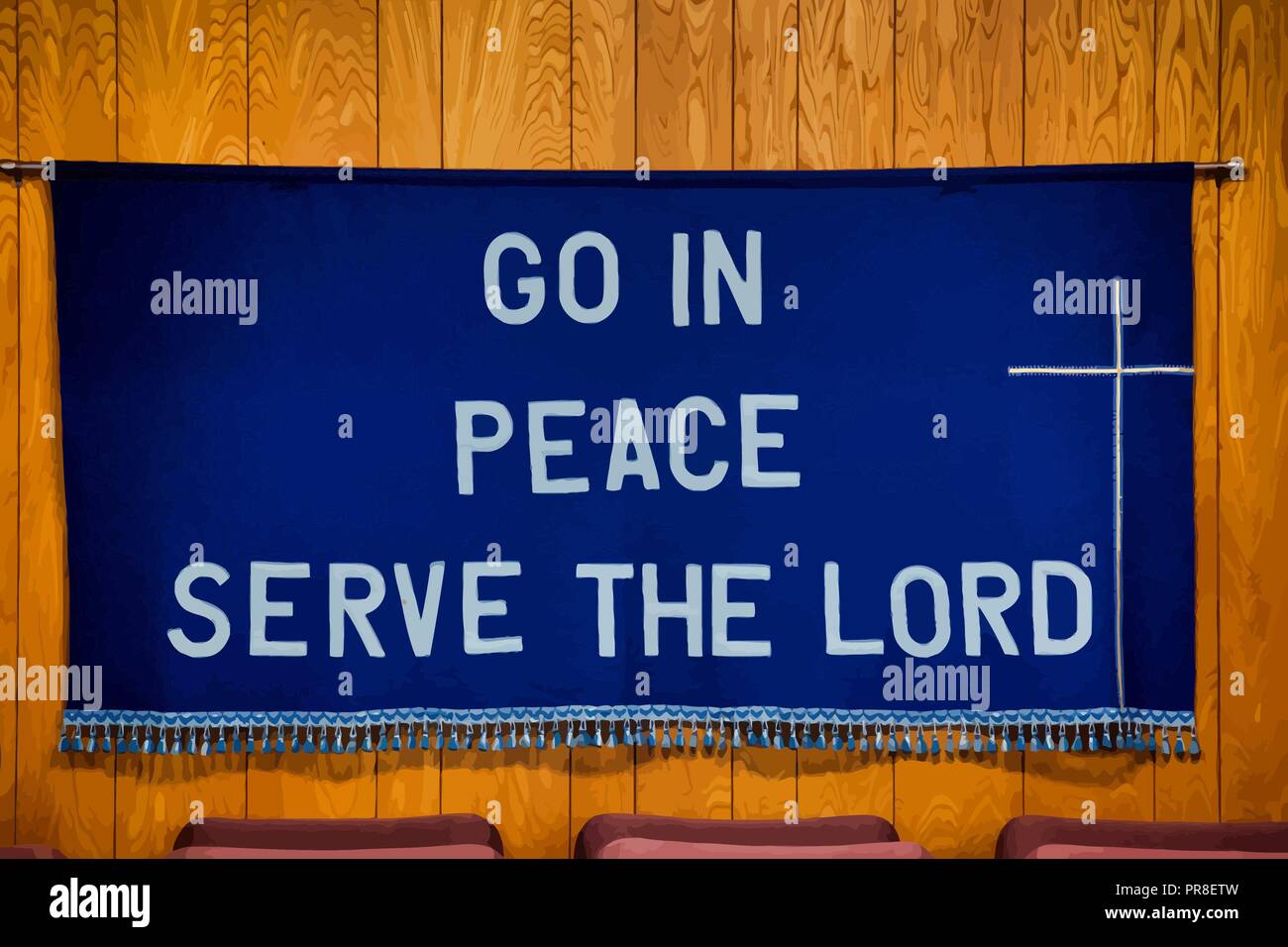 `Go in Peace Serve the Lord` written on Dark Blue Cloth with white ...