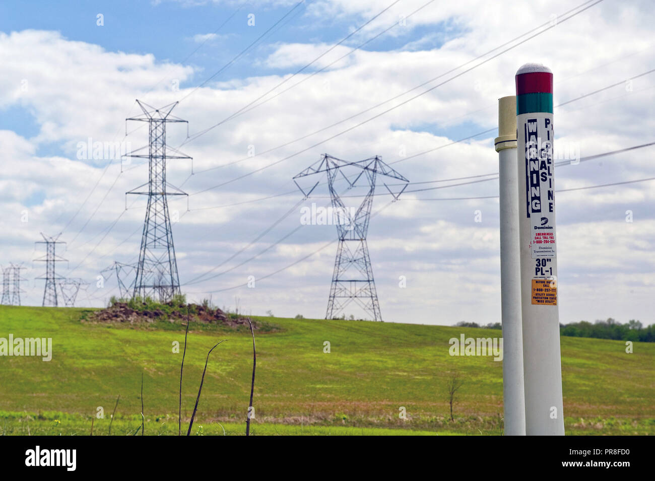 2010 - Electrical power transmission lines above a rural area Stock ...