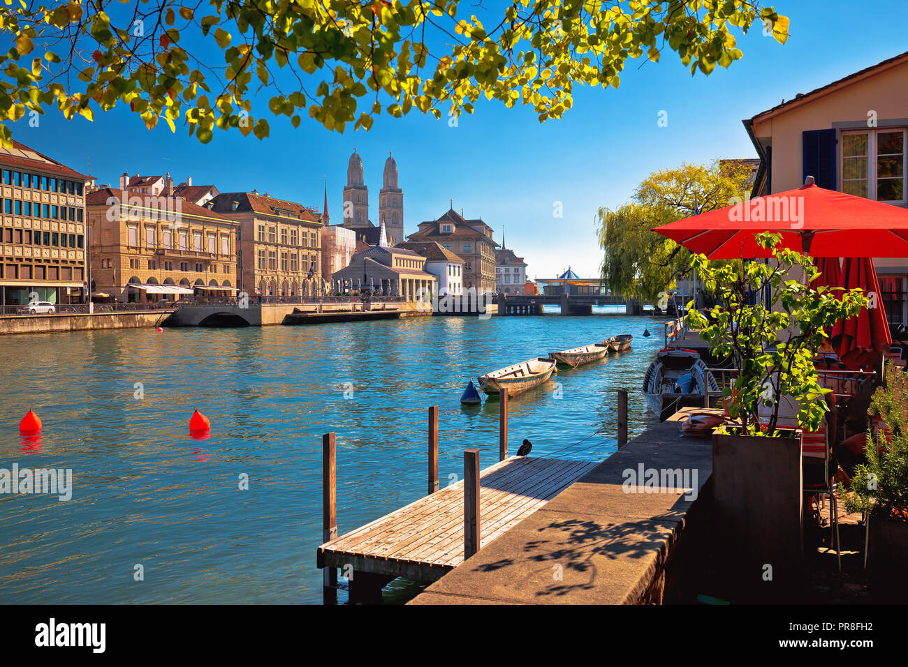 Zurich waterfront landmarks autumn colorful view, largest city in ...