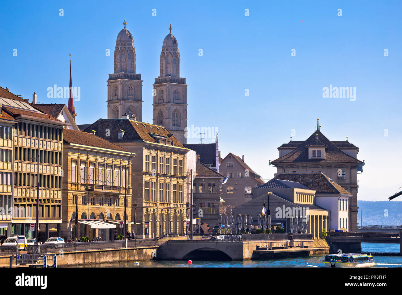 Zurich and Limmat river waterfront architecture view, largest city in ...