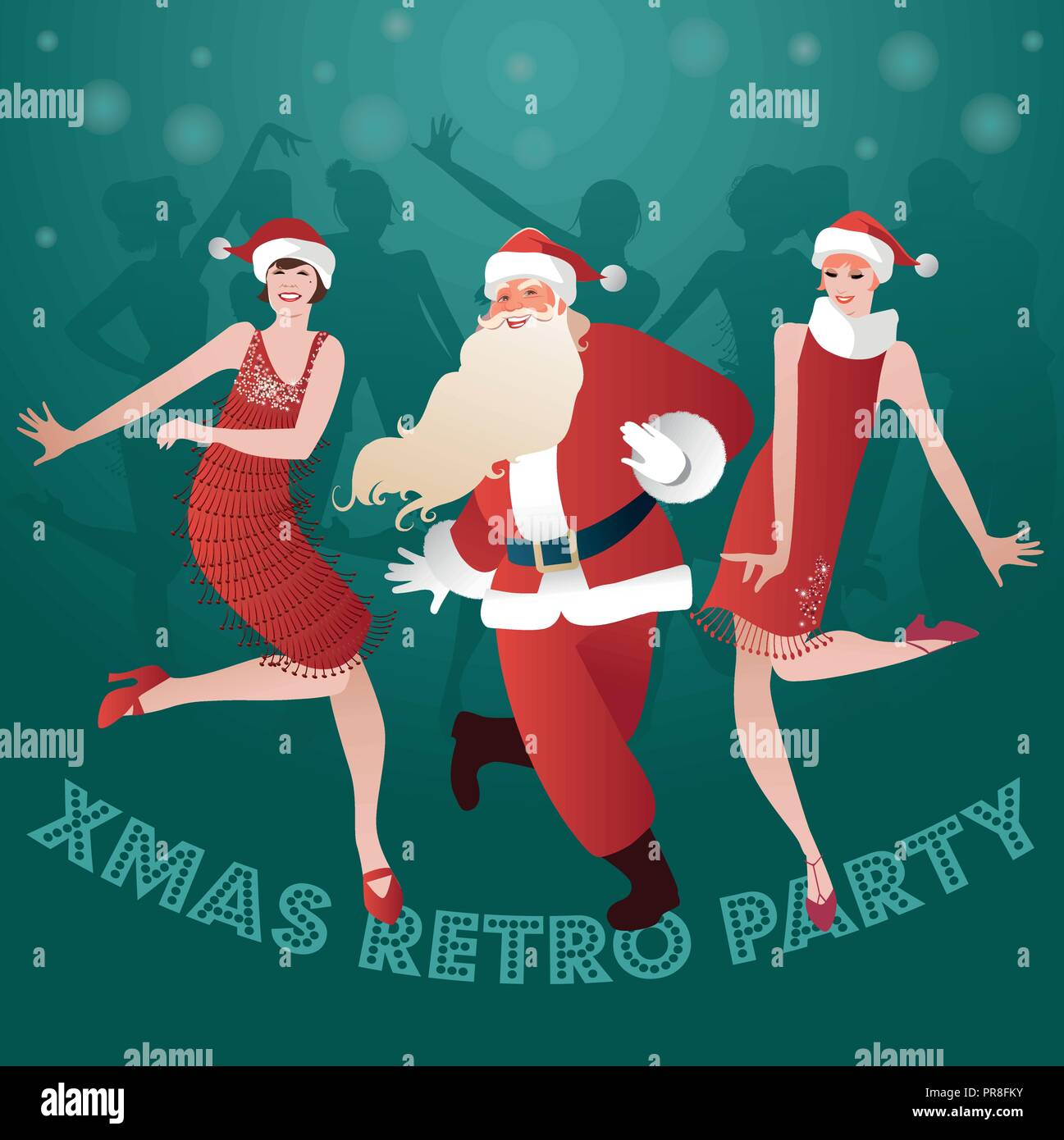 Santa Claus and two flapper girls dancing Charleston Stock Vector Image ...