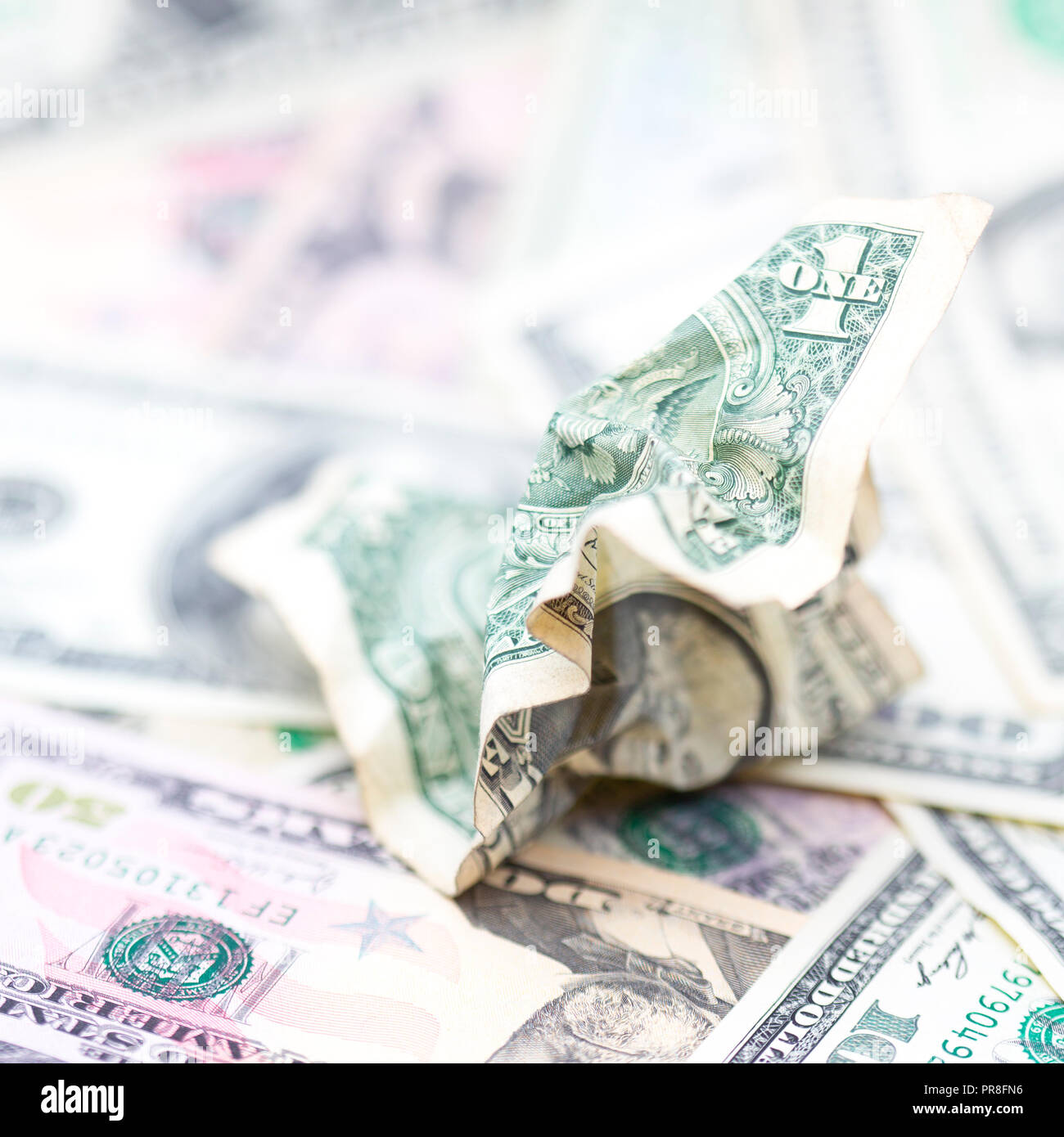 blurred crumpled dollar money background like concept of problem Stock ...