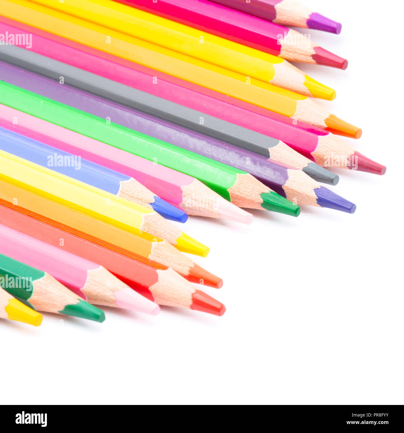 in the white background the color of pencil and the blur with empty ...