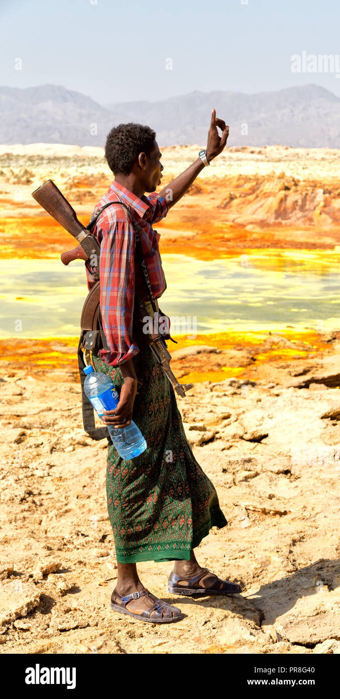 ETHIOPIA,DANAKIL-CIRCA JANUARY 2018--unidentified irregular soldier ...