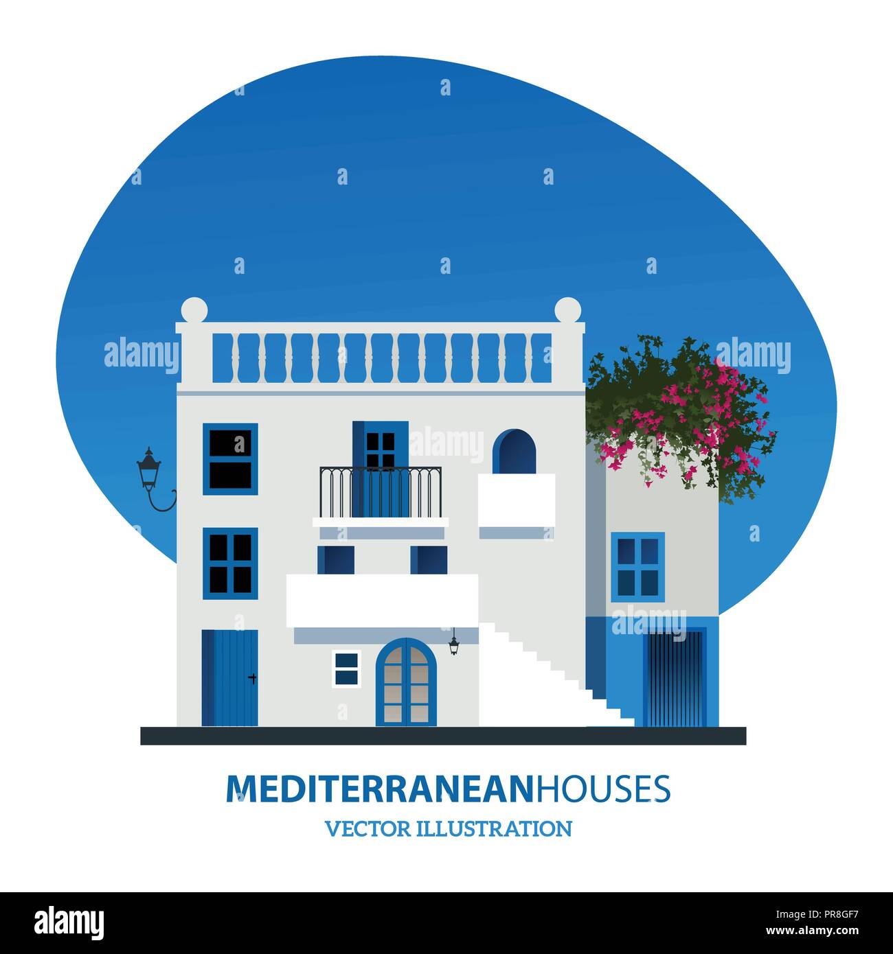 Mediterranean houses. Vector illustration. Isolated on white background ...
