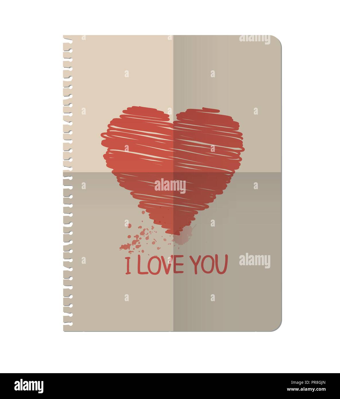 Heart painted on the sheet of a notebook. Vector Illustration Stock ...