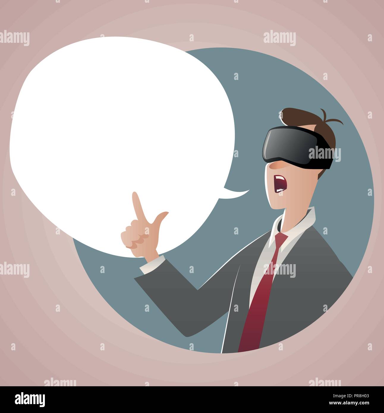 Businessman wearing glasses 3D virtual reality talking about it. Speech ...