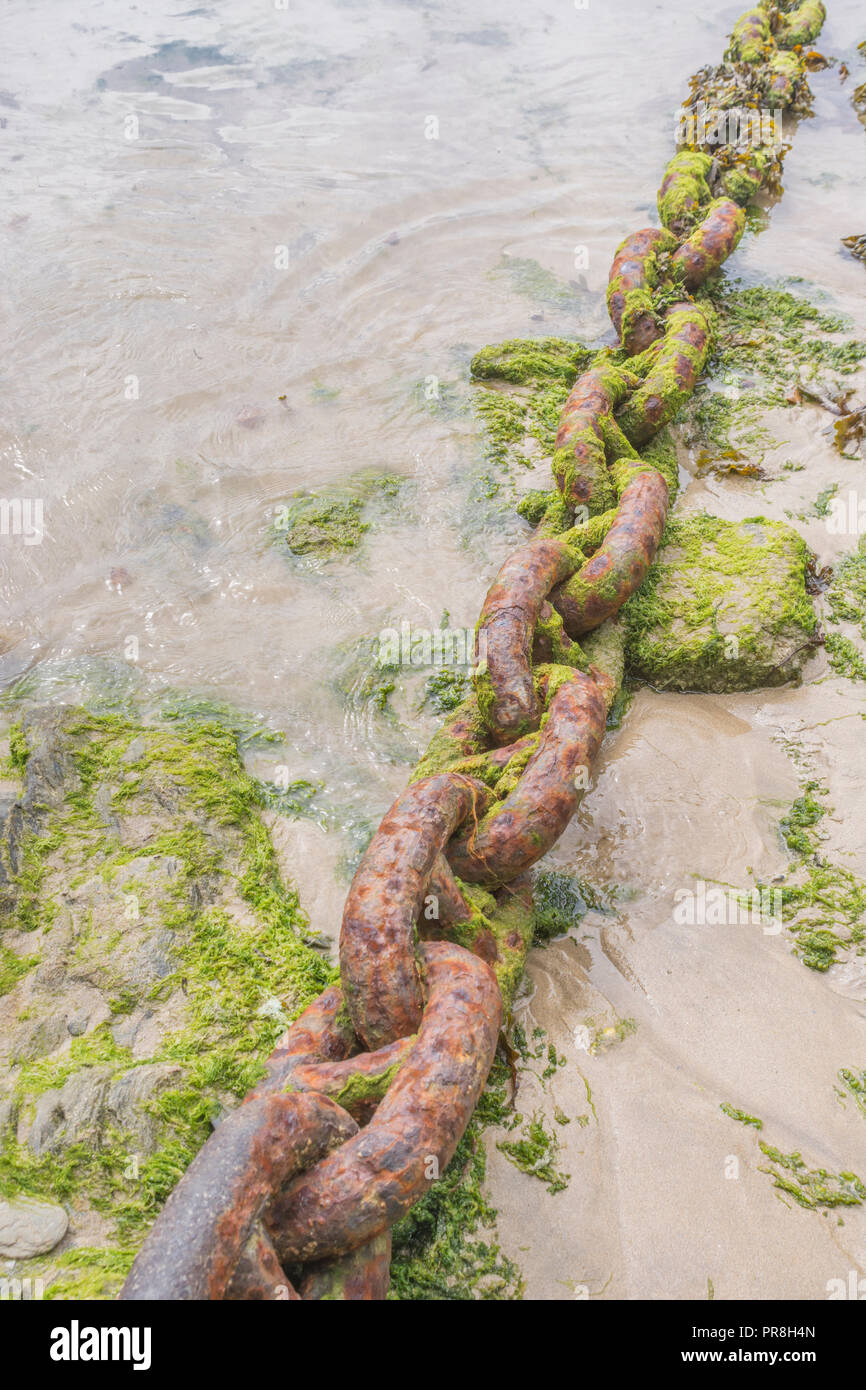 Harbour scenes around Newquay, Cornwall. Very large rusting mooring ...