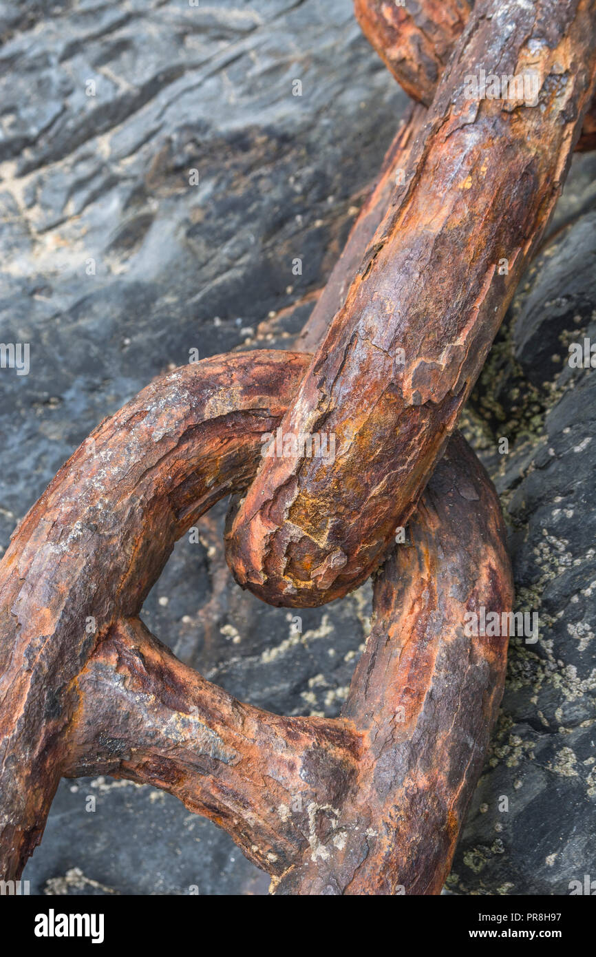 Harbour scenes around Newquay, Cornwall. Very large rusting mooring ...