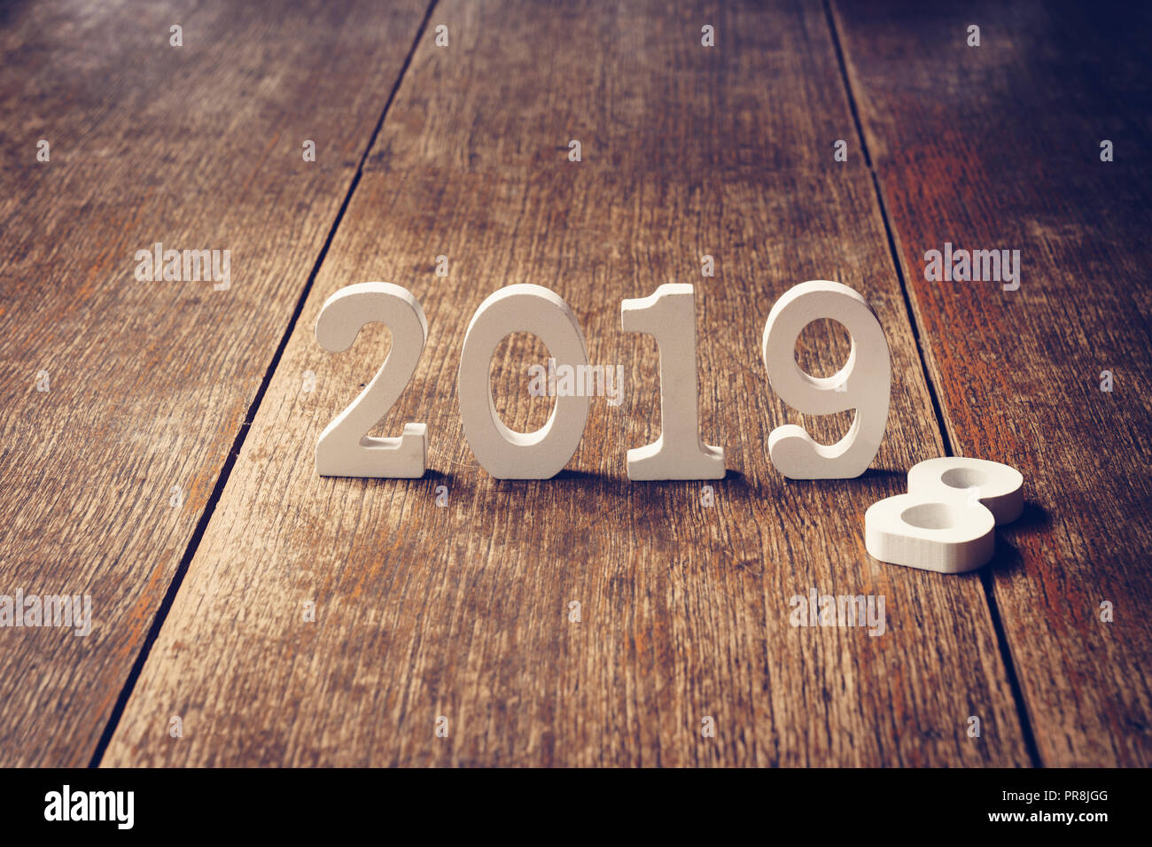 Wooden numbers forming the number 2019, For the new year 2019 on a ...