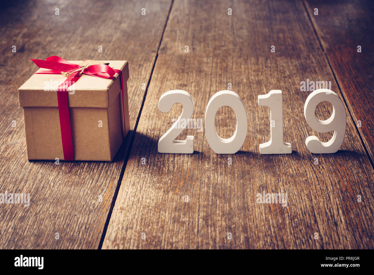 Wooden numbers forming the number 2019, For the new year 2019 on rustic ...