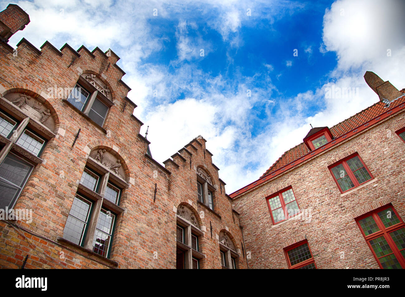 House typical of bruges, detail of medieval houses, tourism in Belgium ...
