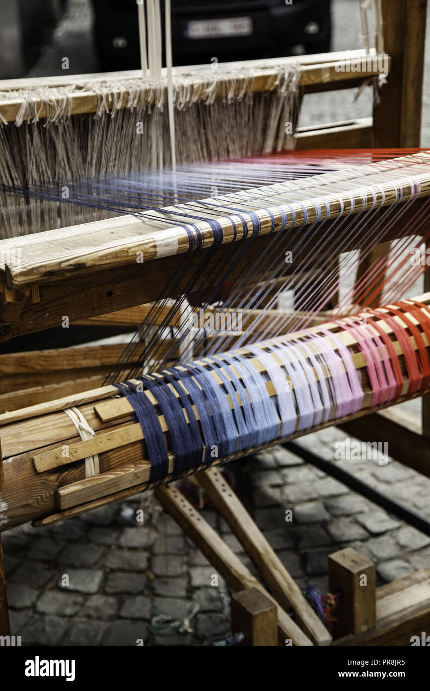 Old artisan loom, detail of old hand-woven Stock Photo - Alamy