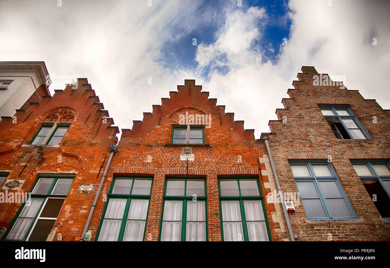 House typical of bruges, detail of medieval houses, tourism in Belgium ...