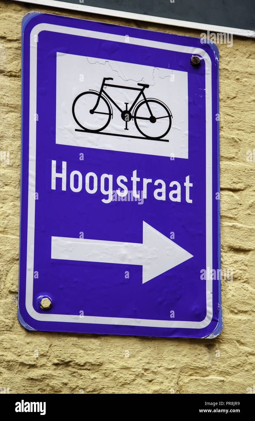 Bicycle sign with arrow, detail of information, transport Stock Photo ...