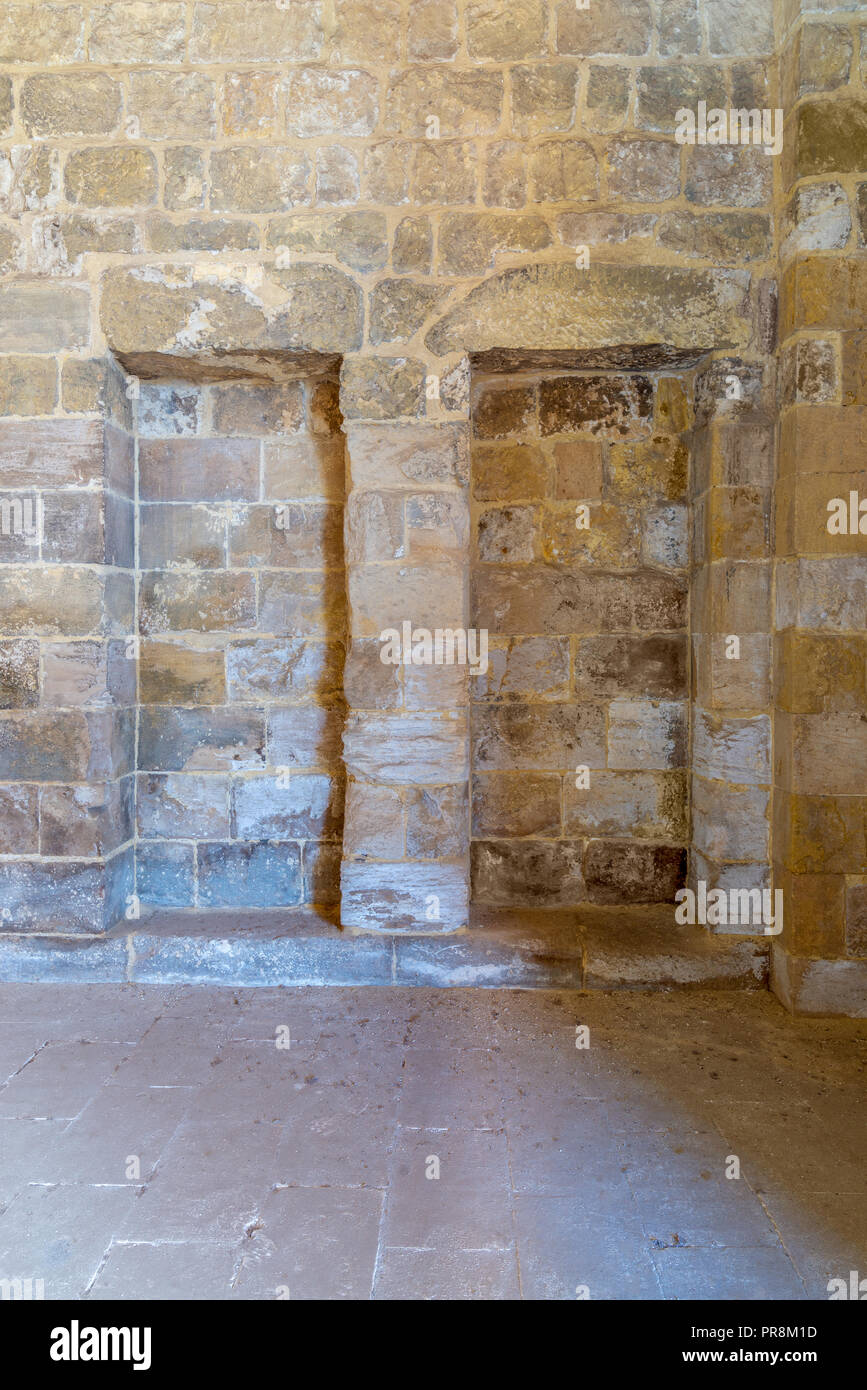 Recessed frame (Niche) in an old stone bricks wall, Medieval Cairo ...