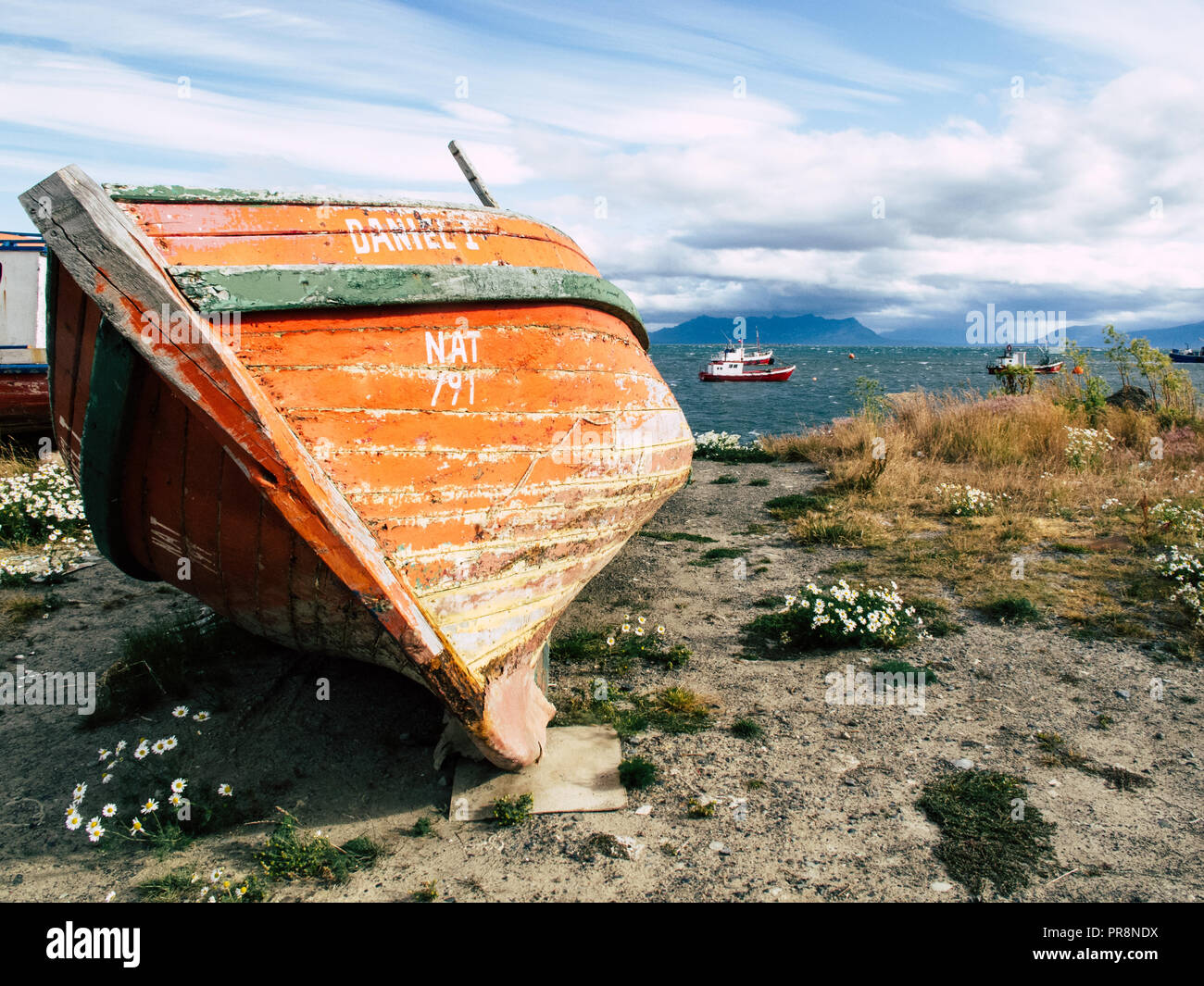 Old boat at Puerto Natales, Chile, Patagonia Stock Photo - Alamy