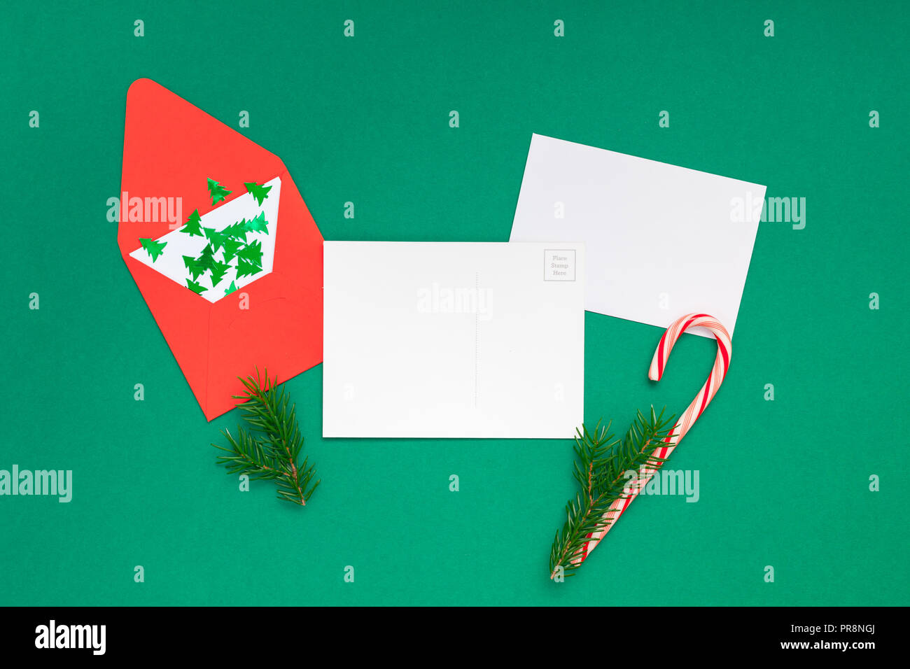 Creative New Year or Christmas greetings letter mockup flat lay top ...