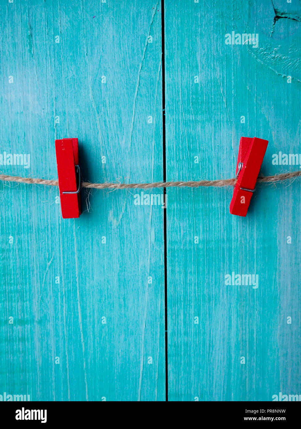 Two clothespins on rope with wood wall background, Vintage clip, red ...