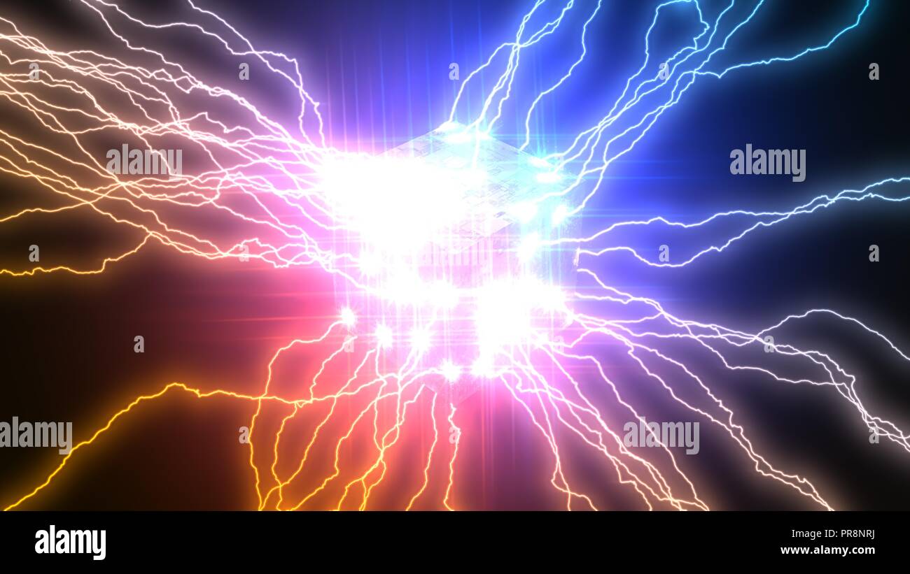 powerful lightning strikes on cube and makes cracks on surface of ...