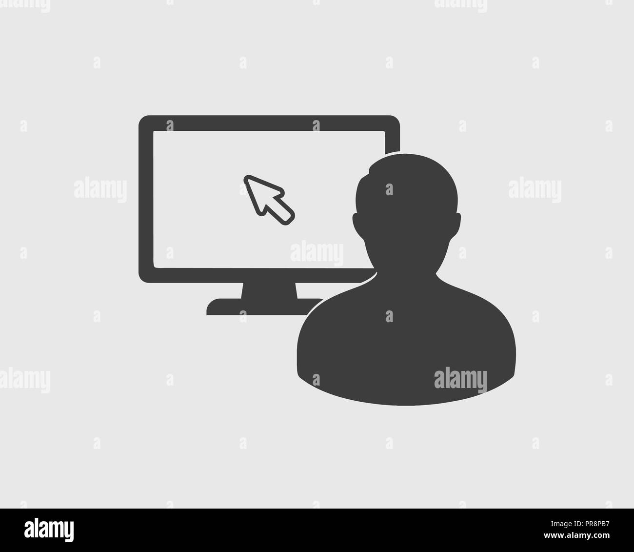 Computer User Icon on gray Background. With Monitor and Man symbol ...