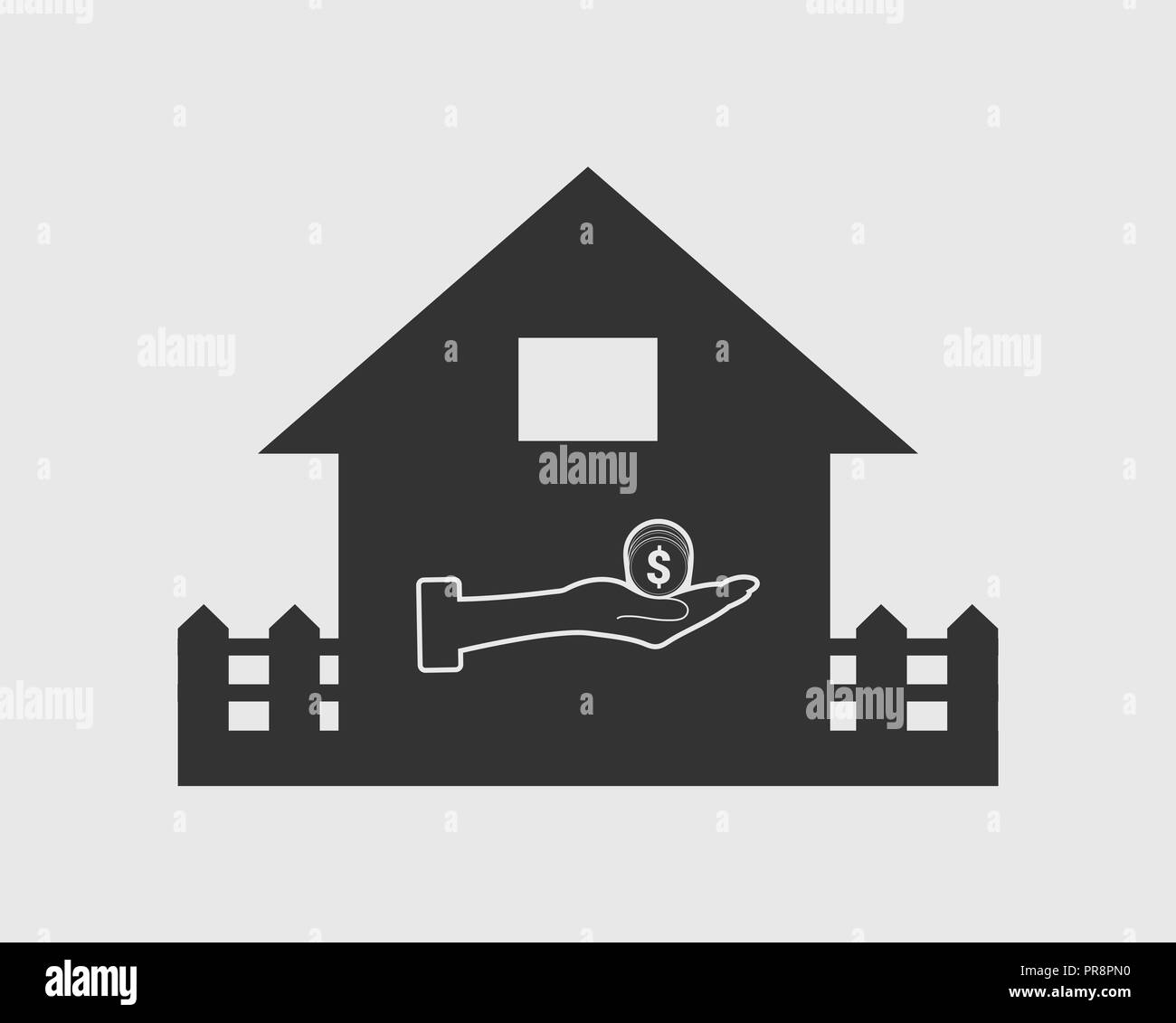 Home loan icon. Coin and hand symbol with house sign Stock Vector Image ...