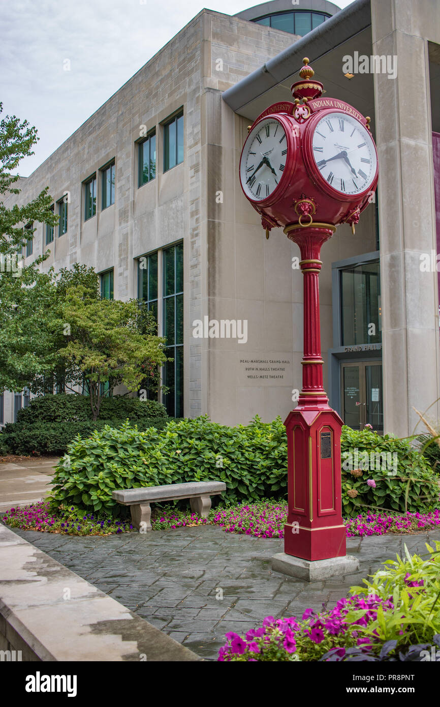 September 22, 2018, Bloomington, Indiana: One of the iconic red clocks ...