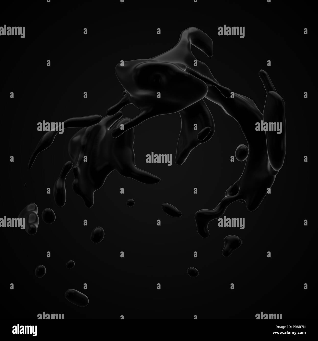 strange blackfluid movements without gravitation. 3d illustration Stock ...