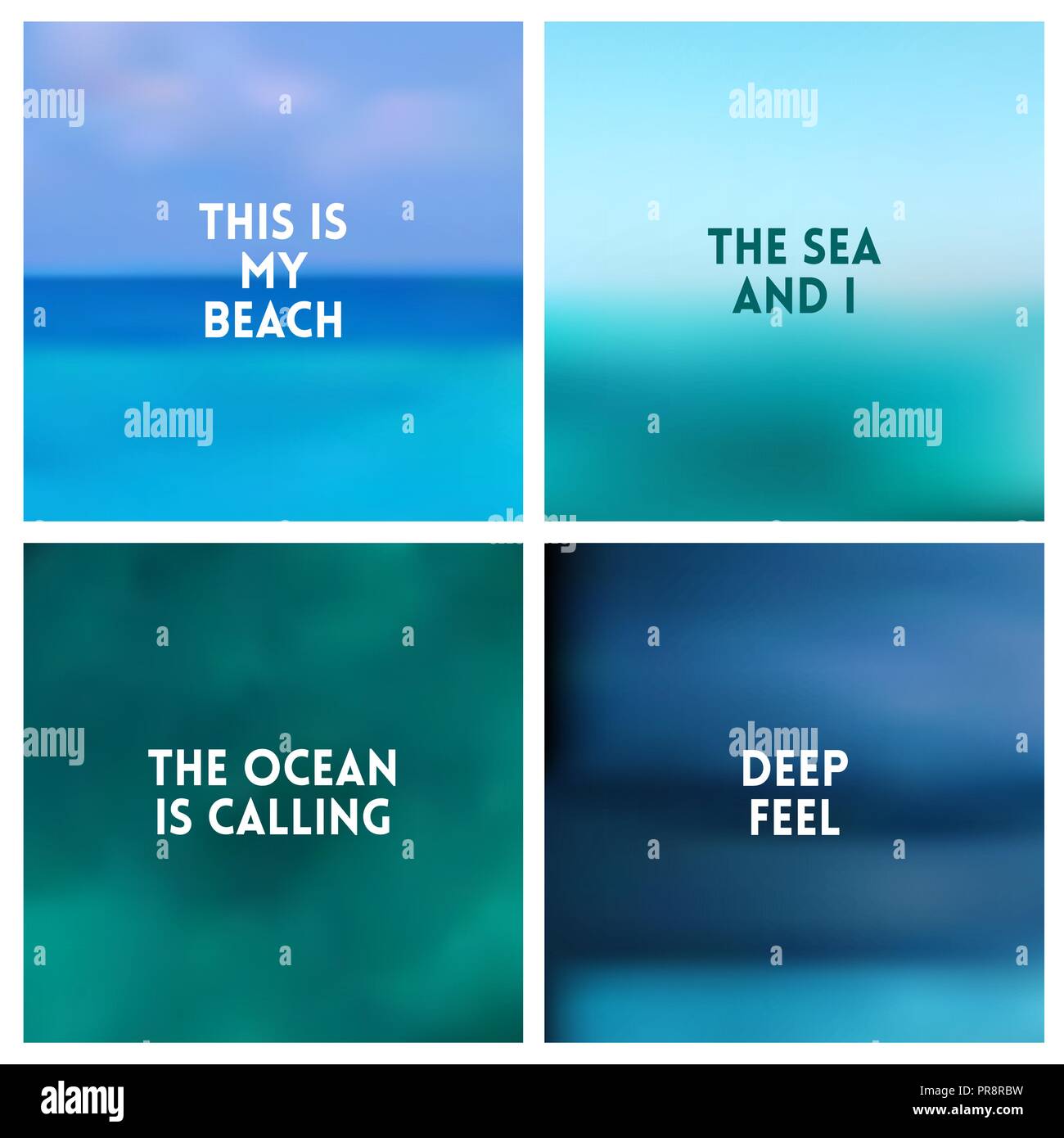 Abstract vector beach blurred background set 4 colors set. Square ...