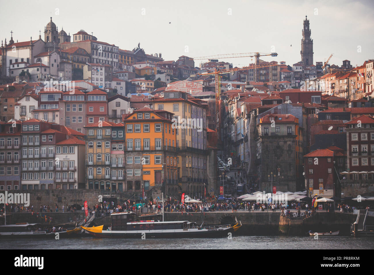 Beautiful super wide-angle panoramic summer aerial view of Old Porto ...