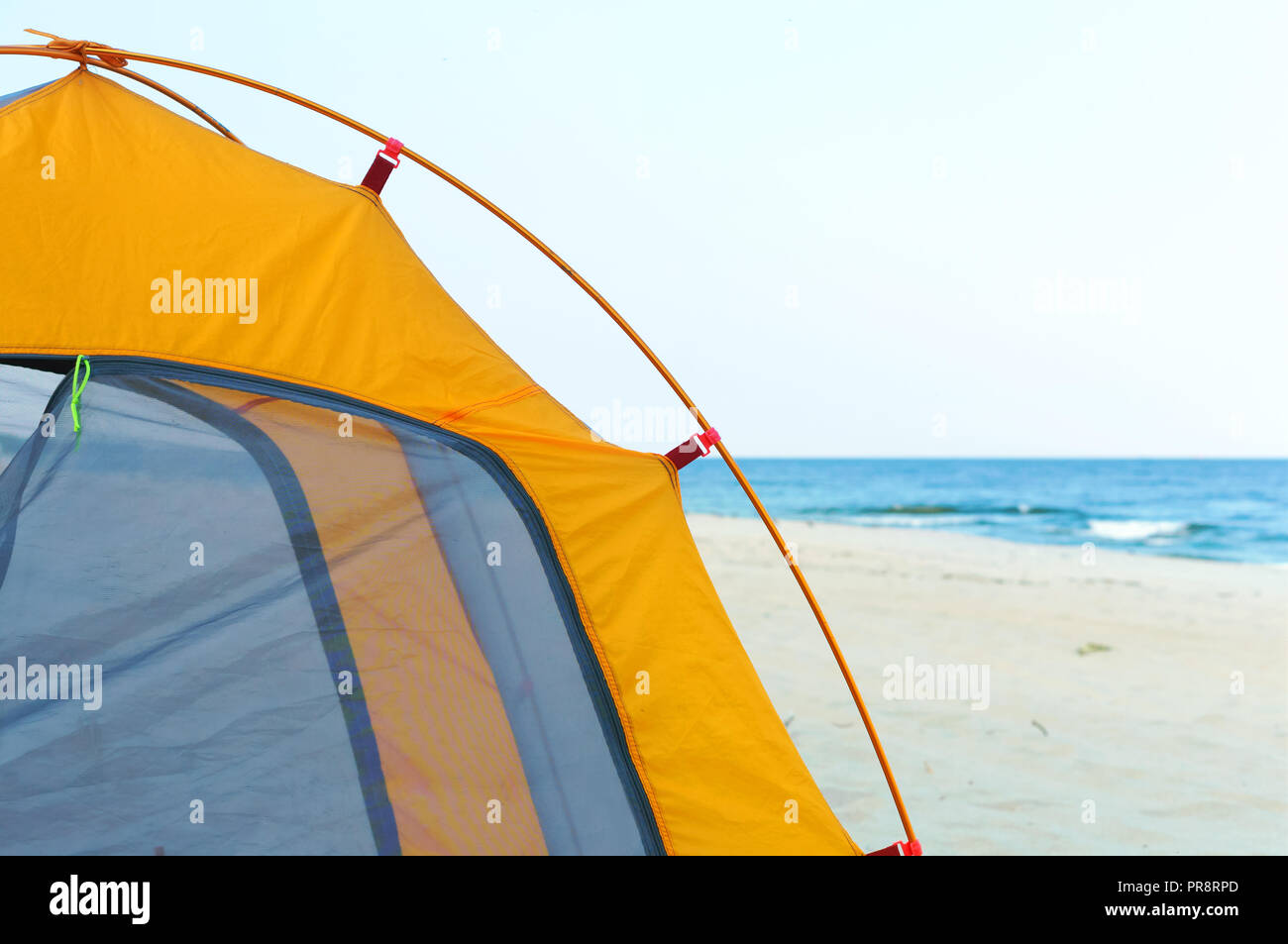 yellow tourist tent, tent standing on the sand by the sea Stock Photo ...