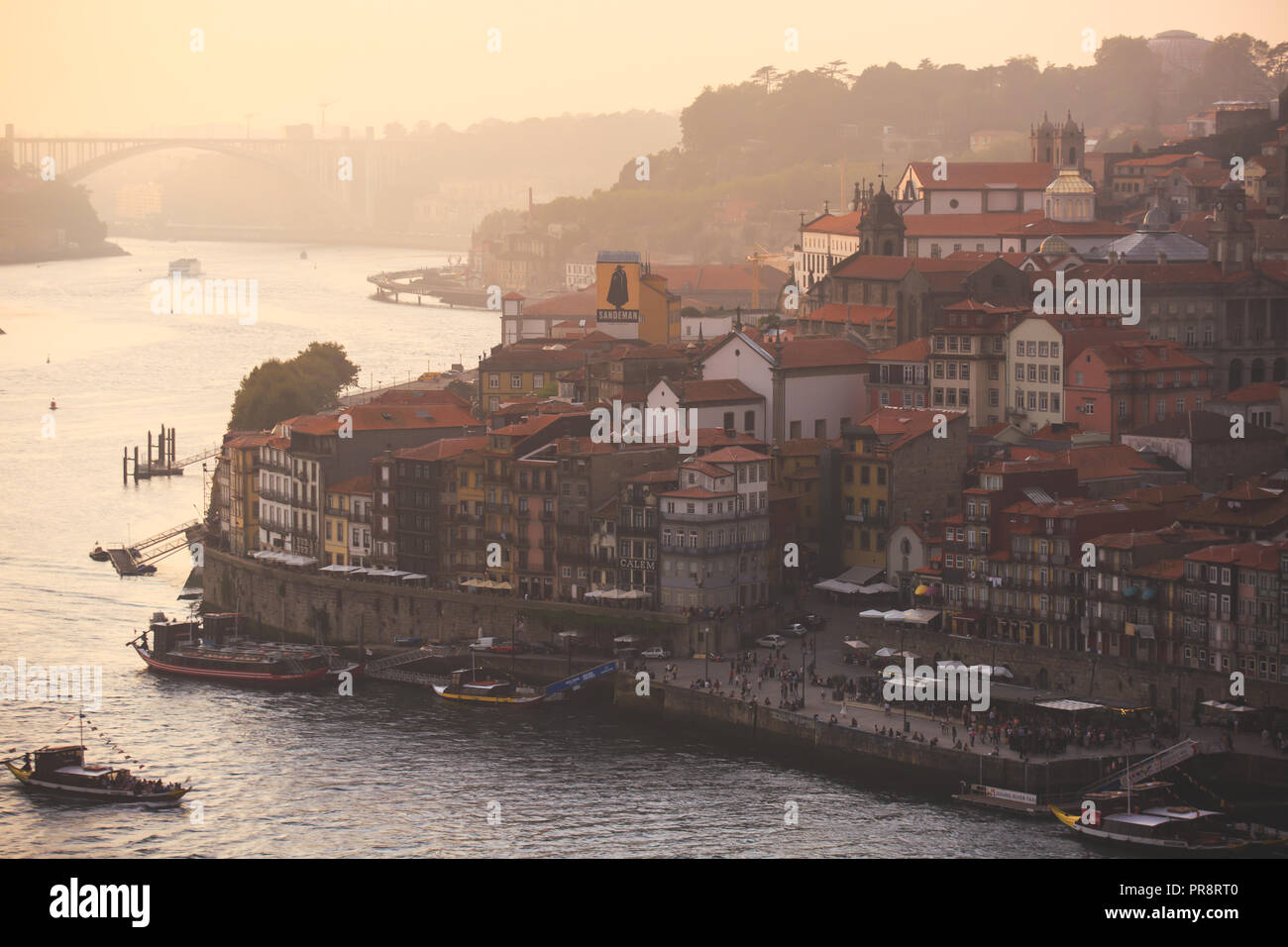 Beautiful super wide-angle panoramic summer aerial view of Old Porto ...