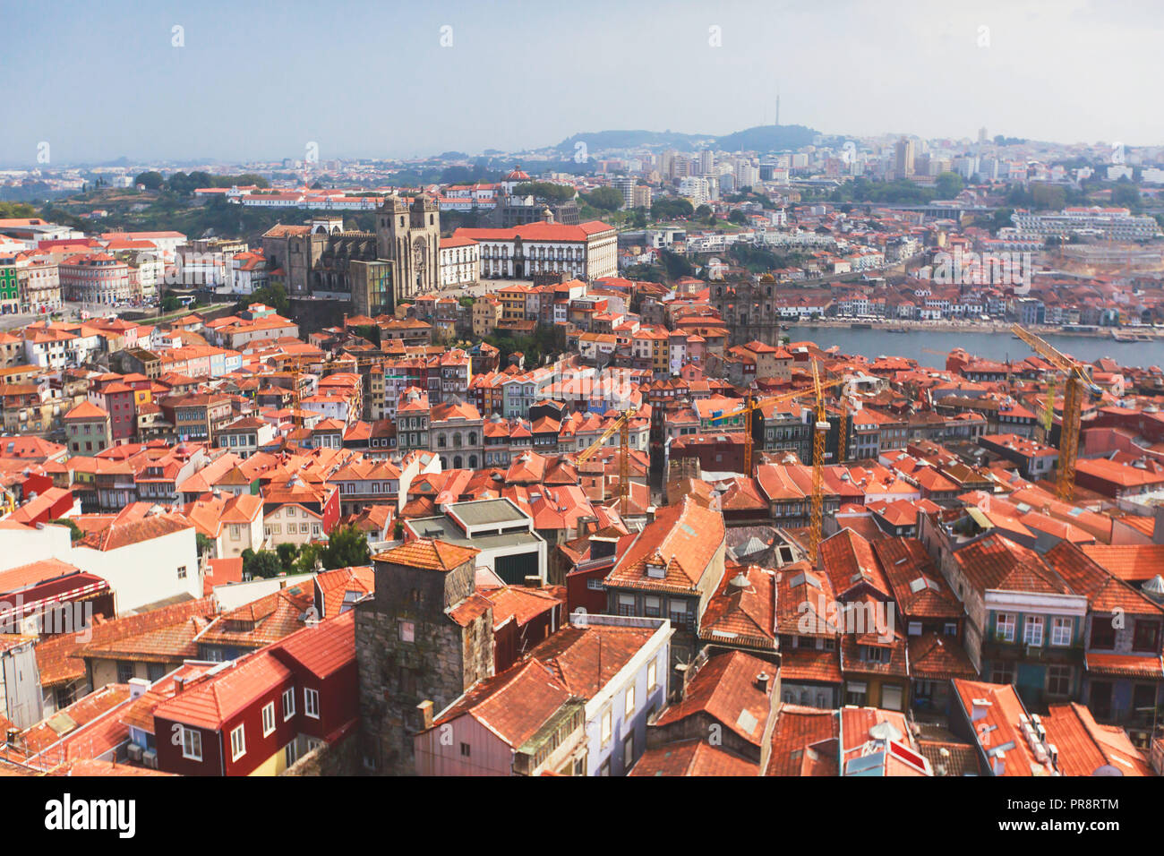 Beautiful super wide-angle summer aerial view of Porto, Norte Portugal ...