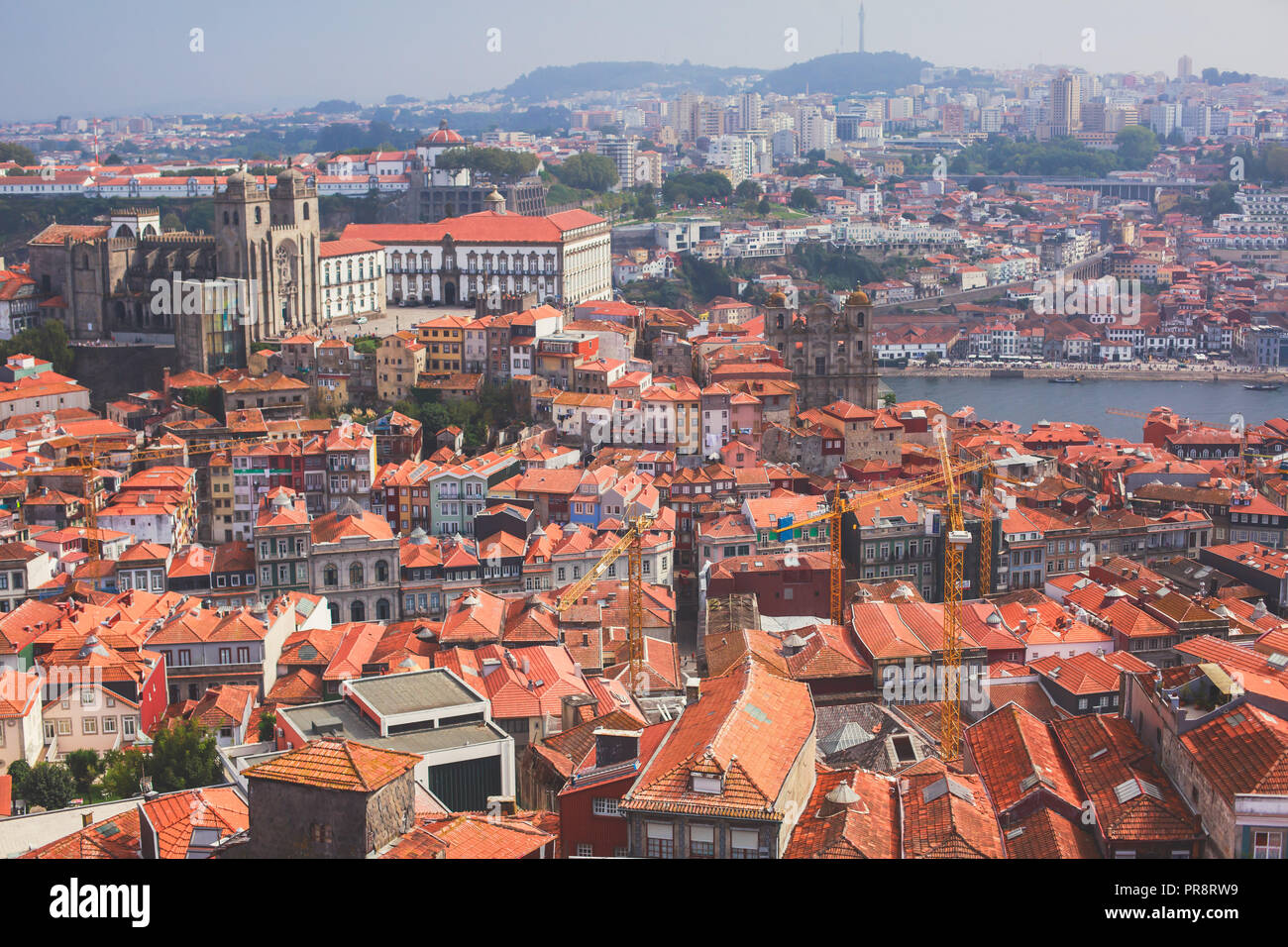Beautiful super wide-angle summer aerial view of Porto, Norte Portugal ...
