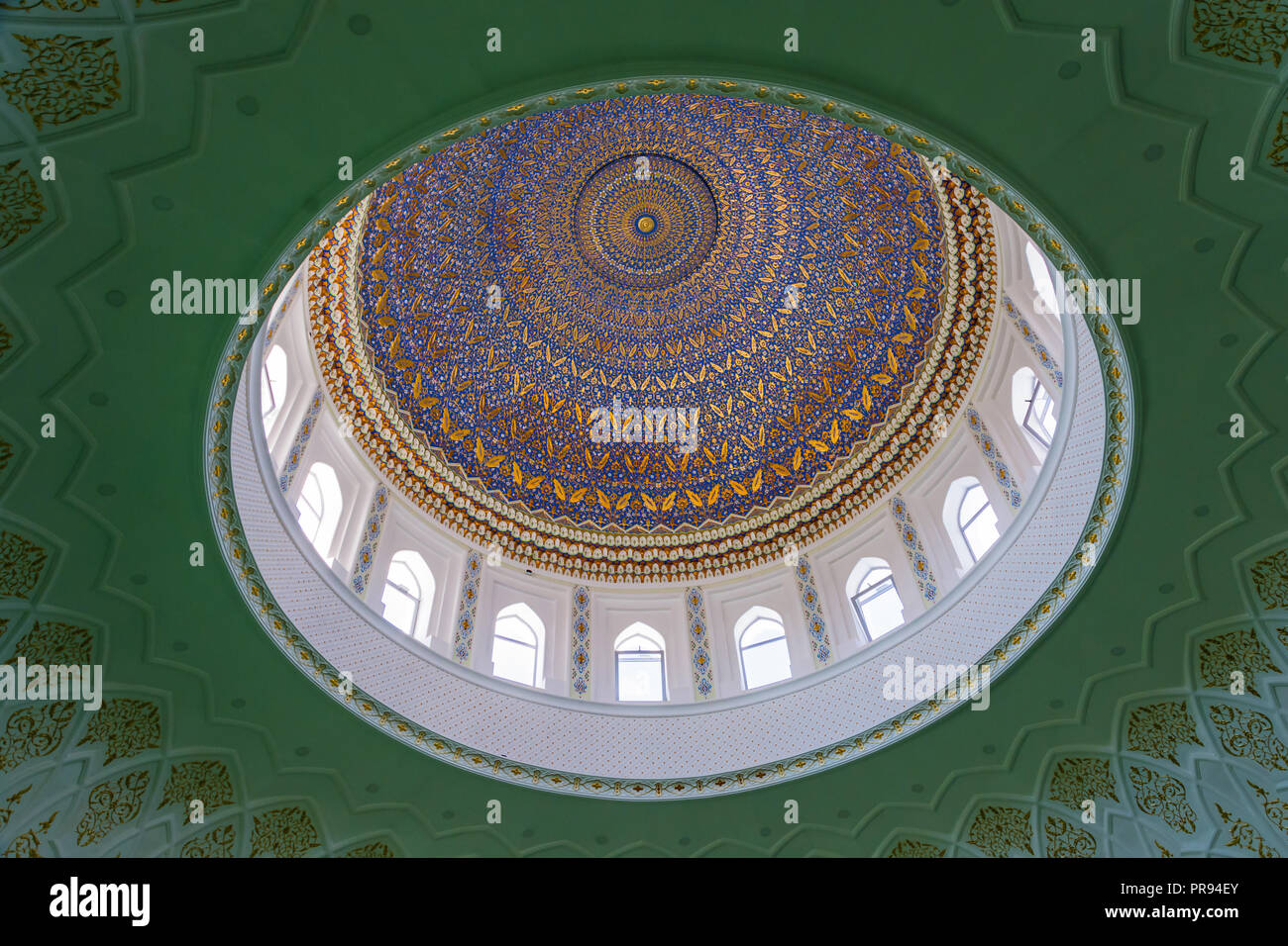 Beautiful painted inside white mosque Minor in Tashkent, Uzbekistan ...