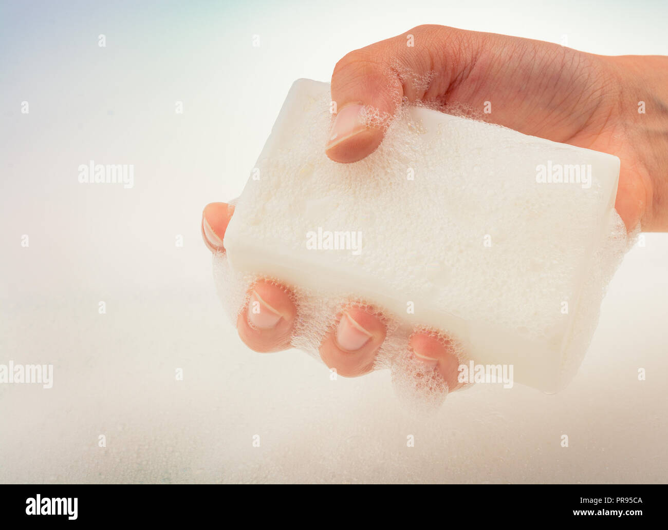 Hand washing and soap foam on a foamy background Stock Photo - Alamy