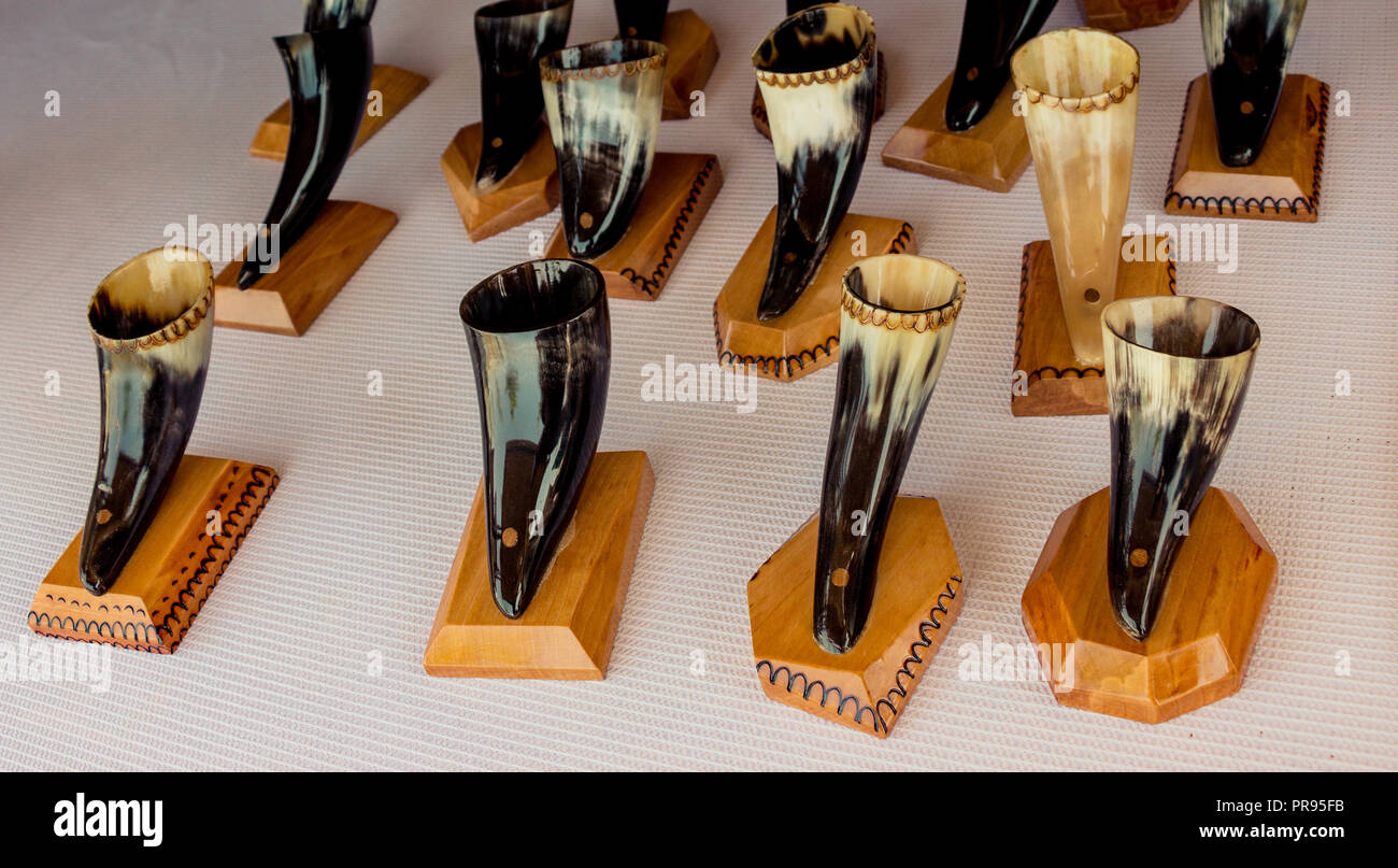 Traditional decorative colorful horns with metal Stock Photo - Alamy