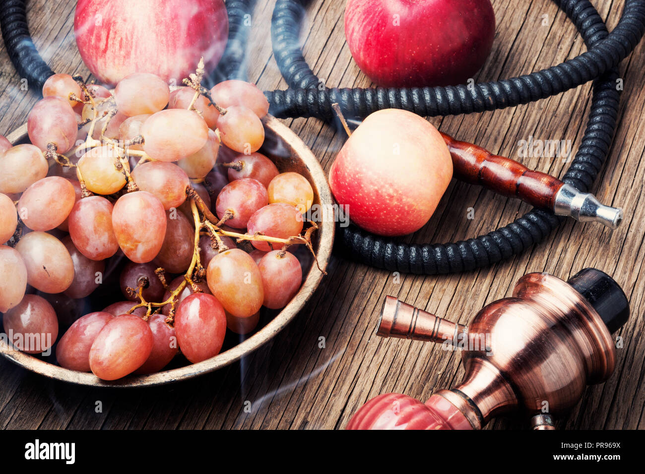 Turkish smoking hookah with taste of a fruit mixture of grapes and ...