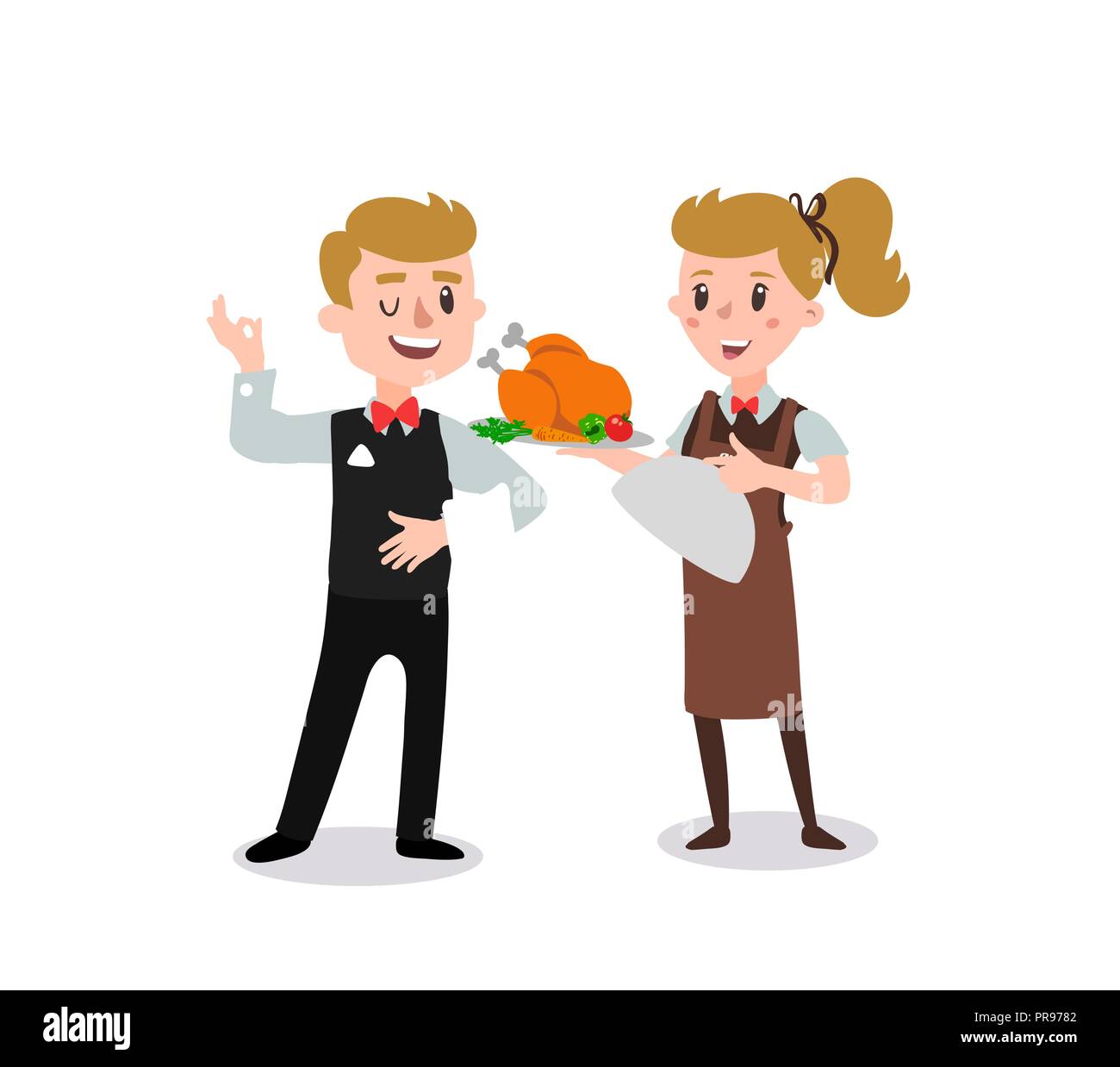 waiter wearing the uniform holding a dish of chicken cartoon character ...