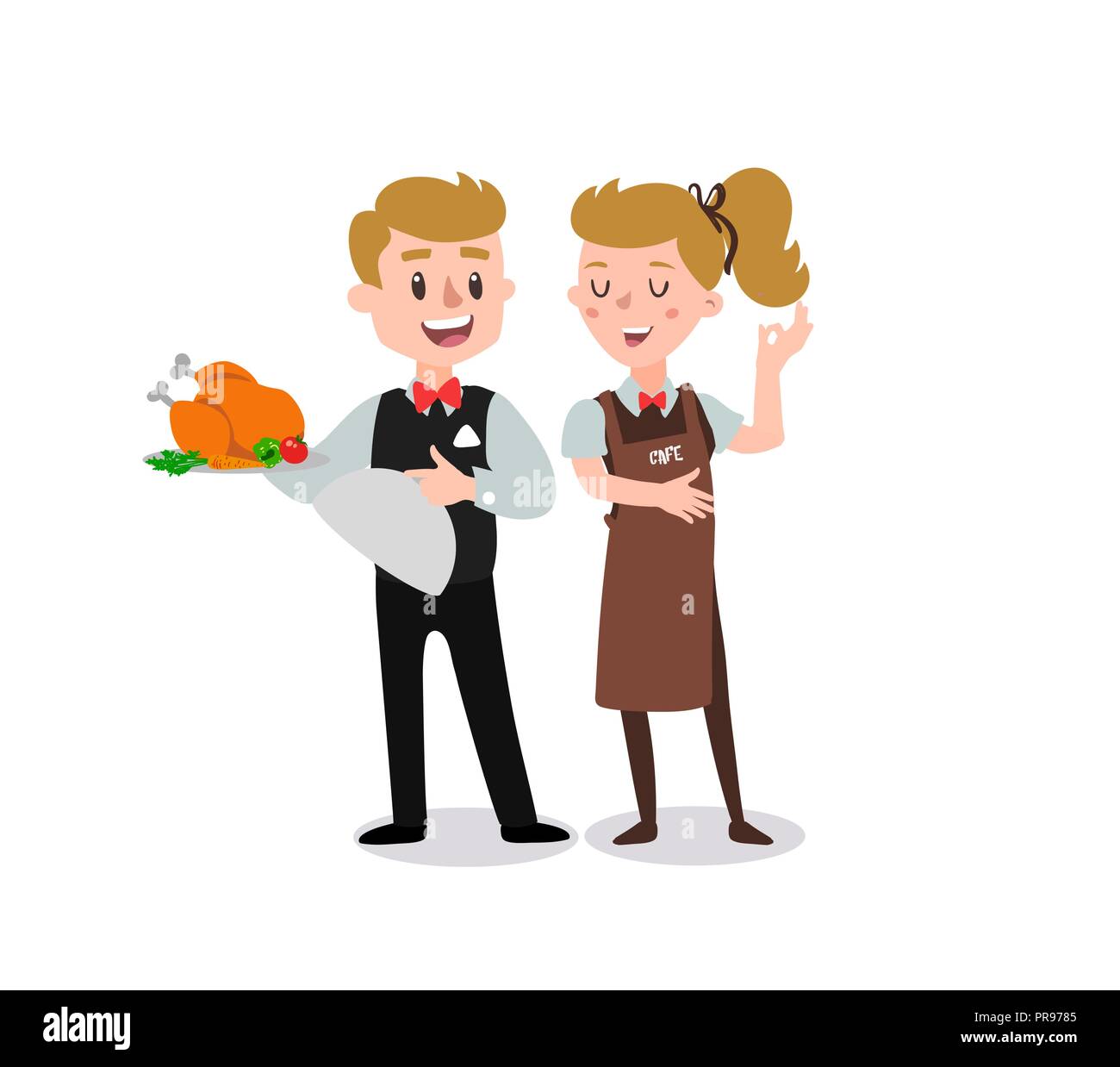 waiter wearing the uniform holding a dish of chicken cartoon character ...