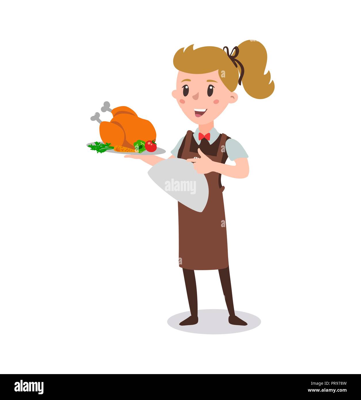 waiter wearing the uniform holding a dish of chicken cartoon character ...