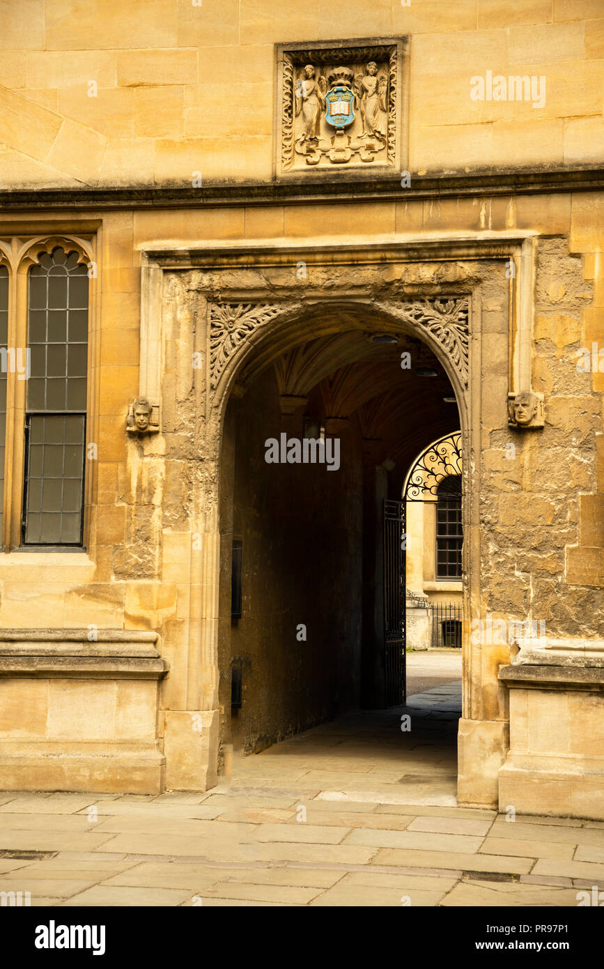 Barrel vaulted Gothic arch entrance to courtyard in in Oxford, England ...
